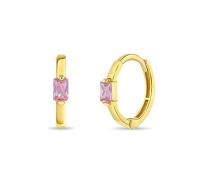 China 14K Gold Plated 10mm Baguette Cut Pink Cubic Zircon Children's Hoop Earrings with 50PRS MOQ for sale