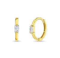 China 14K Gold Plated 10mm Baguette Cut Pink Cubic Zircon Children's Hoop Earrings with 50PRS MOQ for sale