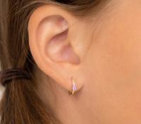 China 14K Gold Plated 10mm Baguette Cut Pink Cubic Zircon Children's Hoop Earrings with 50PRS MOQ for sale