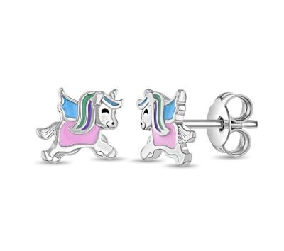 China 8*10mm Safely Enamel Colors Magical Unicorn 925 Sterling Silver Stud Children Earrings Jewelry for sale