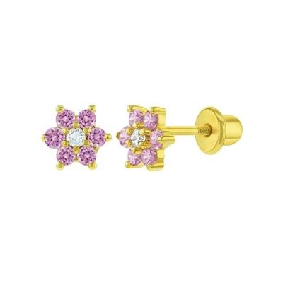 China 5MM 18k Gold Plated Flower Baby Earrings Perfect Gift for Kids in 925 Sterling Silver for sale