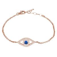 China Rose Gold Thin Silver Chain Bracelet White Blue CZ Eye 925 Sterling Silver for sale