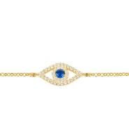 China Rose Gold Thin Silver Chain Bracelet White Blue CZ Eye 925 Sterling Silver for sale