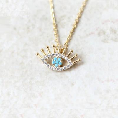 China 925 Sterling Silver Micro Pave Clear CZ and Turquoise Evils Eyes Pendant Necklace NECKLACES for sale