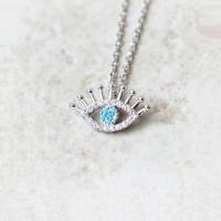 China 925 Sterling Silver Micro Pave Clear CZ and Turquoise Evils Eyes Pendant Necklace NECKLACES for sale