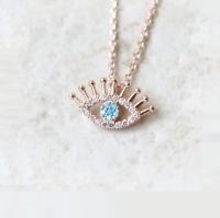 China 925 Sterling Silver Micro Pave Clear CZ and Turquoise Evils Eyes Pendant Necklace NECKLACES for sale