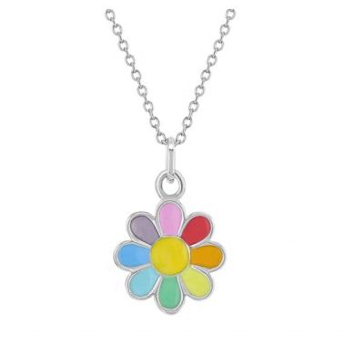 China 925 Sterling Silver Rainbow Enamel Daisy Pendant Necklaces for Children and Young Girls for sale