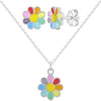 China 925 Sterling Silver Rainbow Enamel Daisy Pendant Necklaces for Children and Young Girls for sale
