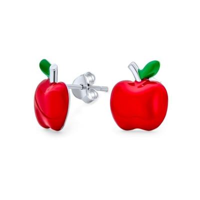 China Delightful Red and Green Enamel Apple Earrings for Little Girls in 925 Sterling Silver for sale