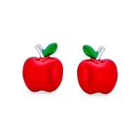 China Delightful Red and Green Enamel Apple Earrings for Little Girls in 925 Sterling Silver for sale