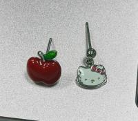 China Delightful Red and Green Enamel Apple Earrings for Little Girls in 925 Sterling Silver for sale