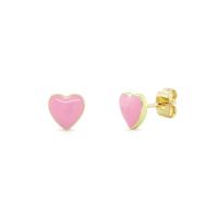 China 925 Sterling Silver Heart Shape Pink Enamel Stud Earrings for Little Girls' Tradition for sale