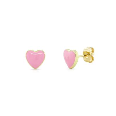 China 925 Sterling Silver Heart Shape Pink Enamel Stud Earrings for Little Girls' Tradition for sale