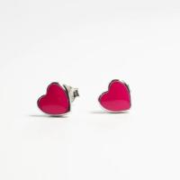 China 925 Sterling Silver Heart Shape Pink Enamel Stud Earrings for Little Girls' Tradition for sale