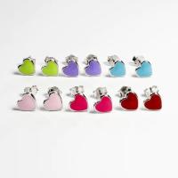 China 925 Sterling Silver Heart Shape Pink Enamel Stud Earrings for Little Girls' Tradition for sale