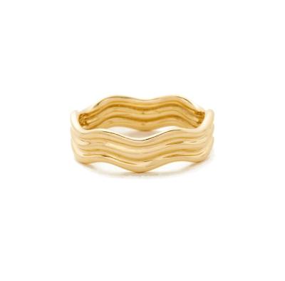 China Highly Polished Unique Design 14K Gold Wave Ring for Women and Men Classic Style for sale