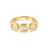 China Handmade Silver Triple Emerald Ring with AAA Zircon Stone and 14K Gold Bezel Setting for sale