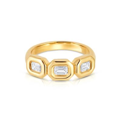 China Handmade Silver Triple Emerald Ring with AAA Zircon Stone and 14K Gold Bezel Setting for sale
