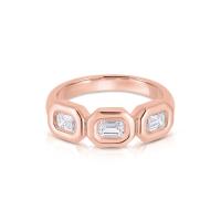 China Handmade Silver Triple Emerald Ring with AAA Zircon Stone and 14K Gold Bezel Setting for sale