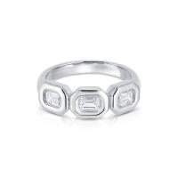 China Handmade Silver Triple Emerald Ring with AAA Zircon Stone and 14K Gold Bezel Setting for sale