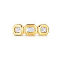 China Handmade Silver Triple Emerald Ring with AAA Zircon Stone and 14K Gold Bezel Setting for sale