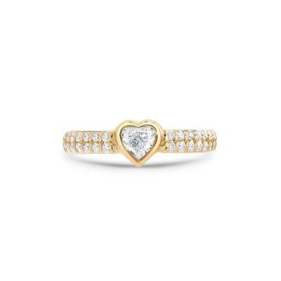 China 14K Gold Double Row Pave Diamond Heart-Shaped Engagement Ring Size 5-10 with AAA CZ Stone for sale