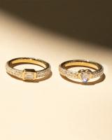 China 14K Gold Double Row Pave Diamond Heart-Shaped Engagement Ring Size 5-10 with AAA CZ Stone for sale