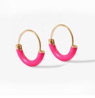 China 925 Sterling Silver EARRINGS 18MM Dia Hoops with Hot Pink Enamel and 18K Gold Plating for sale