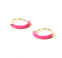 China 925 Sterling Silver EARRINGS 18MM Dia Hoops with Hot Pink Enamel and 18K Gold Plating for sale