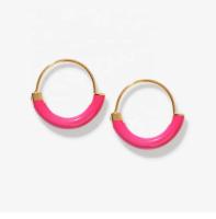China 925 Sterling Silver EARRINGS 18MM Dia Hoops with Hot Pink Enamel and 18K Gold Plating for sale