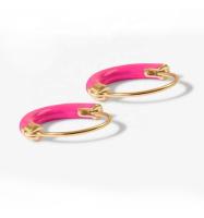 China 925 Sterling Silver EARRINGS 18MM Dia Hoops with Hot Pink Enamel and 18K Gold Plating for sale