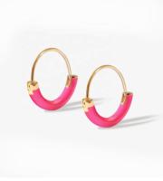 China 925 Sterling Silver EARRINGS 18MM Dia Hoops with Hot Pink Enamel and 18K Gold Plating for sale