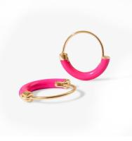 China 925 Sterling Silver EARRINGS 18MM Dia Hoops with Hot Pink Enamel and 18K Gold Plating for sale
