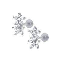 China Classic Style Double Flowers Ball Back Flat Back 925 Sterling Silver Earrings for Girls for sale