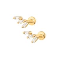 China Triple White Cubic Zircon Threaded Flat Back 925 Sterling Silver Earrings Express Shipping for sale