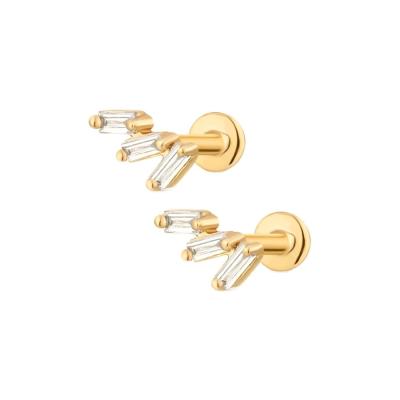 China Triple White Cubic Zircon Threaded Flat Back 925 Sterling Silver Earrings Express Shipping for sale