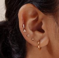 China Triple White Cubic Zircon Threaded Flat Back 925 Sterling Silver Earrings Express Shipping for sale