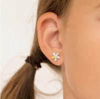 China Yellow Enamel Multi Color Flower Stud Earrings 925 Sterling Silver Flower Studs for sale