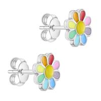 China 925 Sterling Silver Enamel Colorful Princess Dainty Flower Stud Earring for Girl Gifts for sale