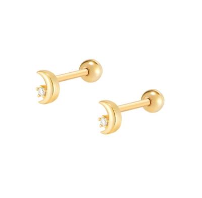 China 925 Sterling Silver Tiny CZ Moon Piercing Stud Earring with Ball Screw Back Closure for sale