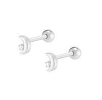 China 925 Sterling Silver Tiny CZ Moon Piercing Stud Earring with Ball Screw Back Closure for sale
