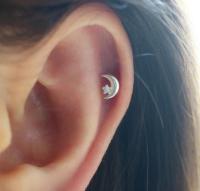 China 925 Sterling Silver Tiny CZ Moon Piercing Stud Earring with Ball Screw Back Closure for sale