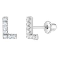 China White CZ Letter Stud Earrings Micron Pave Custom Letter Earrings for sale