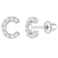 China White CZ Letter Stud Earrings Micron Pave Custom Letter Earrings for sale