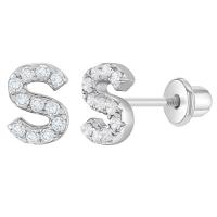 China White CZ Letter Stud Earrings Micron Pave Custom Letter Earrings for sale