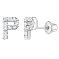 China White CZ Letter Stud Earrings Micron Pave Custom Letter Earrings for sale