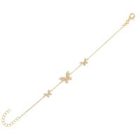 China 14K Gold Triple Butterfly Chain Bracelet Clear CZ Silver Chain Bracelet 925 for sale