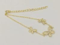 China 14K Gold Triple Butterfly Chain Bracelet Clear CZ Silver Chain Bracelet 925 for sale