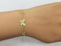 China 14K Gold Triple Butterfly Chain Bracelet Clear CZ Silver Chain Bracelet 925 for sale