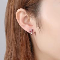 China Butterfly Red Enamel Childrens Sterling Silver Hoop Earrings White Gold Plated for sale
